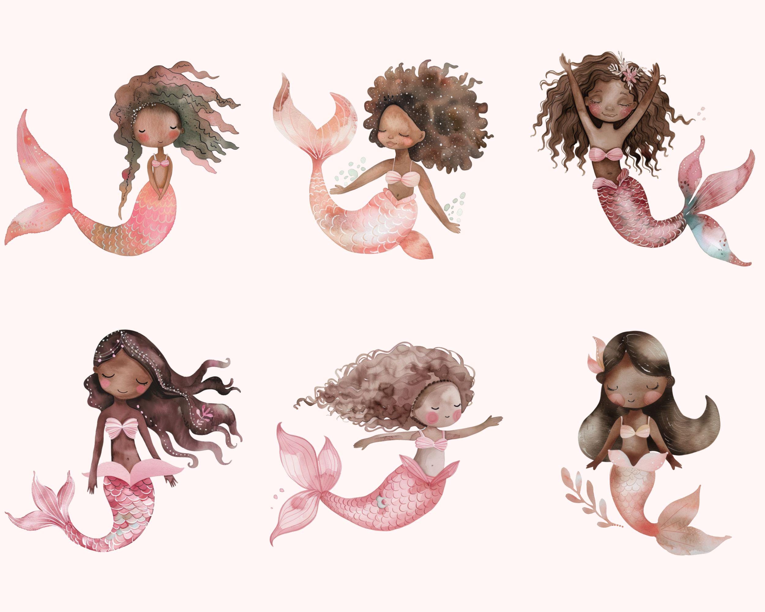 African American Mermaid Clipart Cute Mermaid Clipart Mermaid Birthday ...