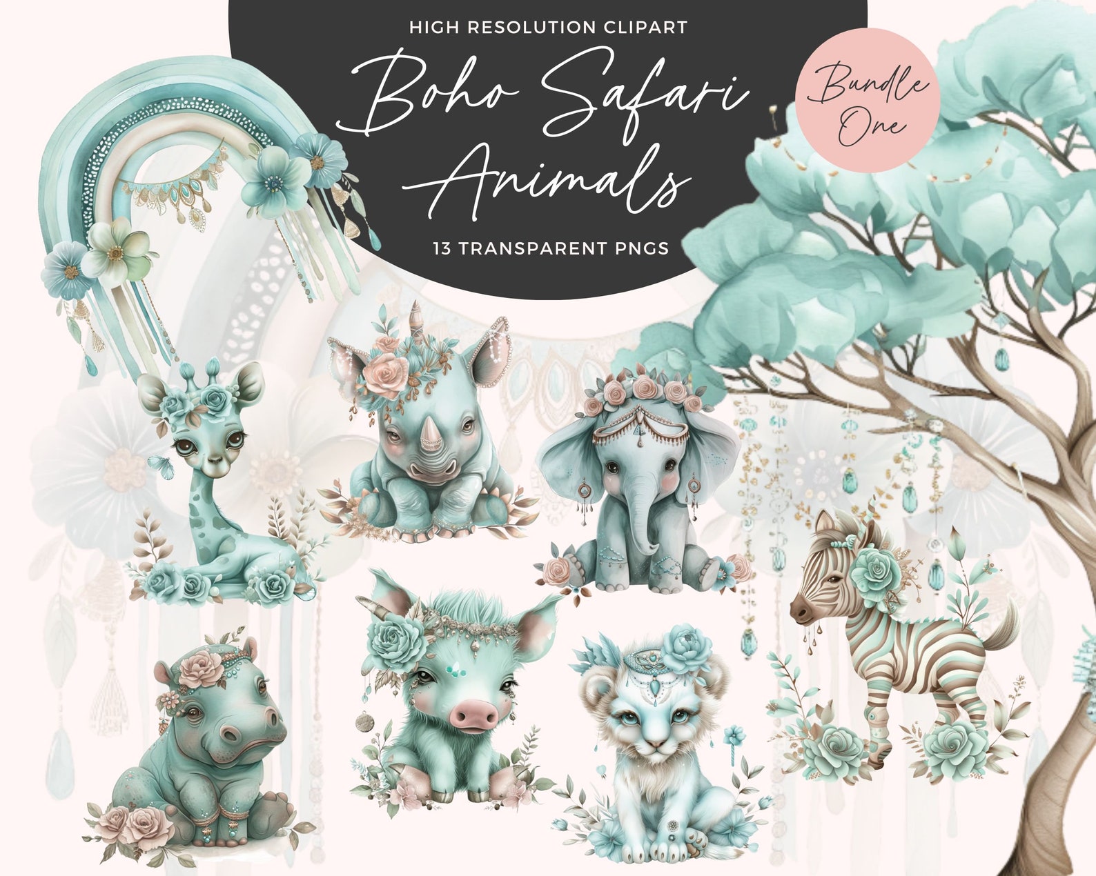 Boho Safari Animal Clipart Cute Safari Animals Clipart Png Jungle ...