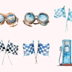 Watercolor Vintage Race Car Nursery Clipart Set | Race Car Clipart ...