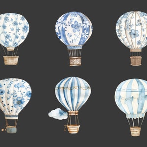 Watercolor Hot Air Balloon Clipart Blue | Blue Hot Air Balloons Png ...