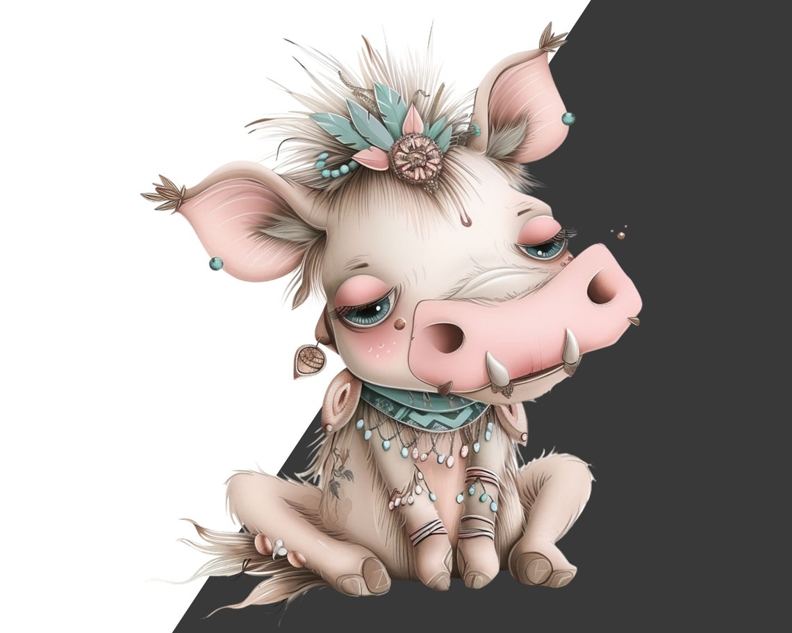 Pink Boho Warthog Clipart | Safari Nursery Decor (PNG) - Etsy