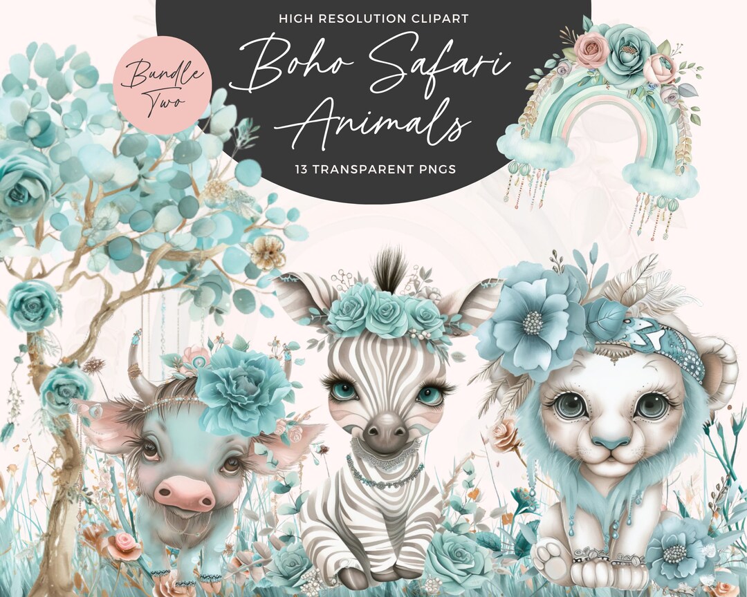 Boho Safari Animal Clipart Cute Safari Animals Clipart Png Jungle ...