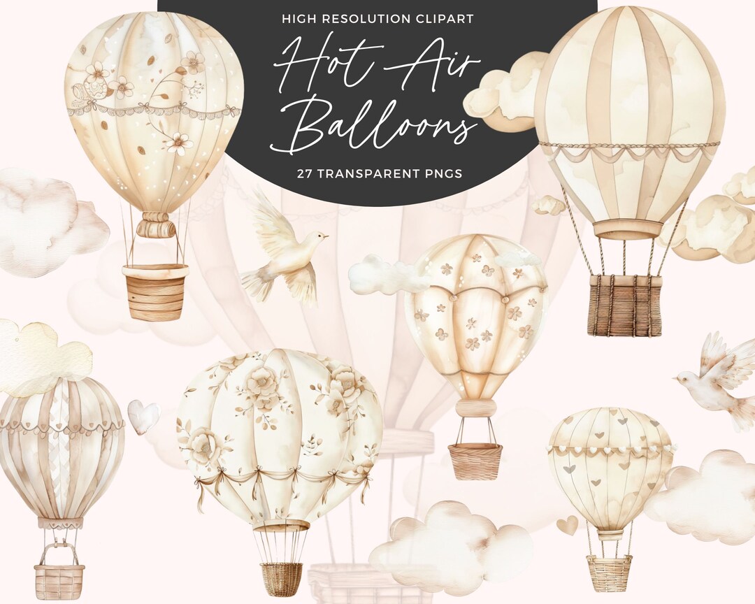 Watercolor Neutral Hot Air Balloon Clipart | Neutral Hot Air Balloons ...