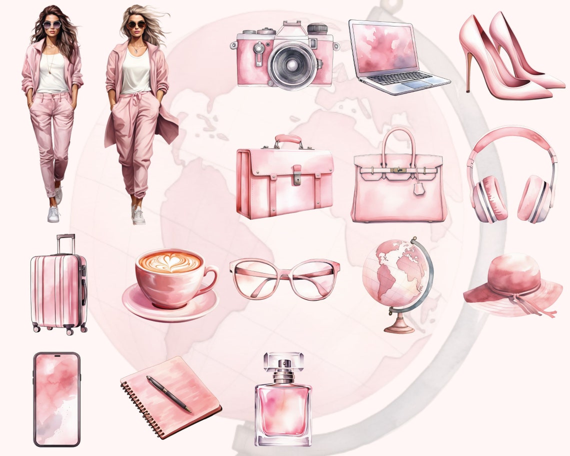 Pink Travel Clipart Travel Girl Clipart Travel World Clipart Planner ...