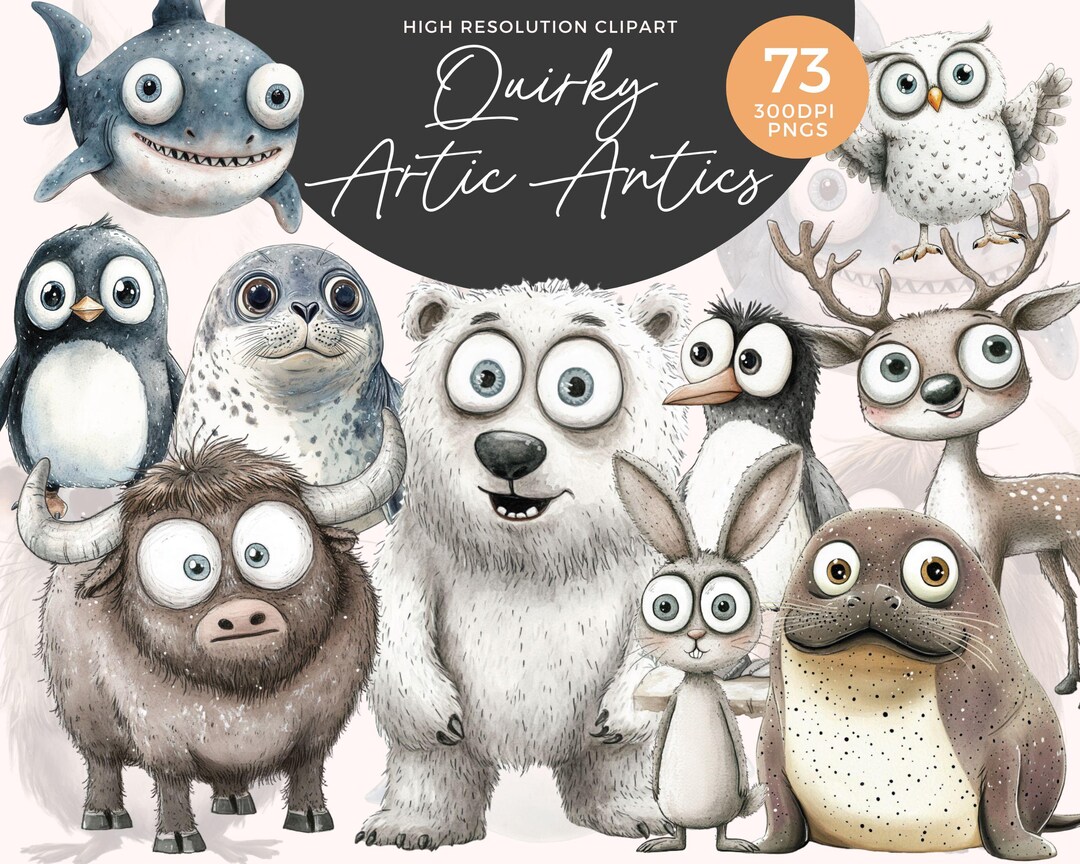 Quirky Arctic Animals Clipart | Funny Polar Bear | Arctic Fox Wolf ...