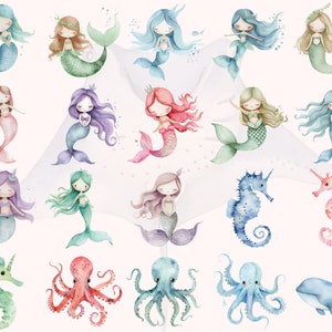 Watercolor Mermaid Clipart Pastel | Pastel Mermaid Graphics | Cute ...