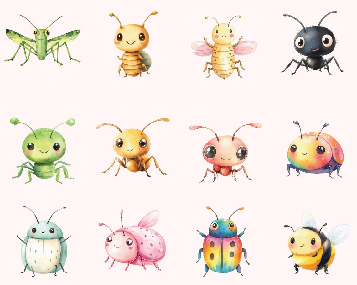 Whimsical Insect Clipart | Whimsical Ants | Insect Wall Art | Kawaii ...
