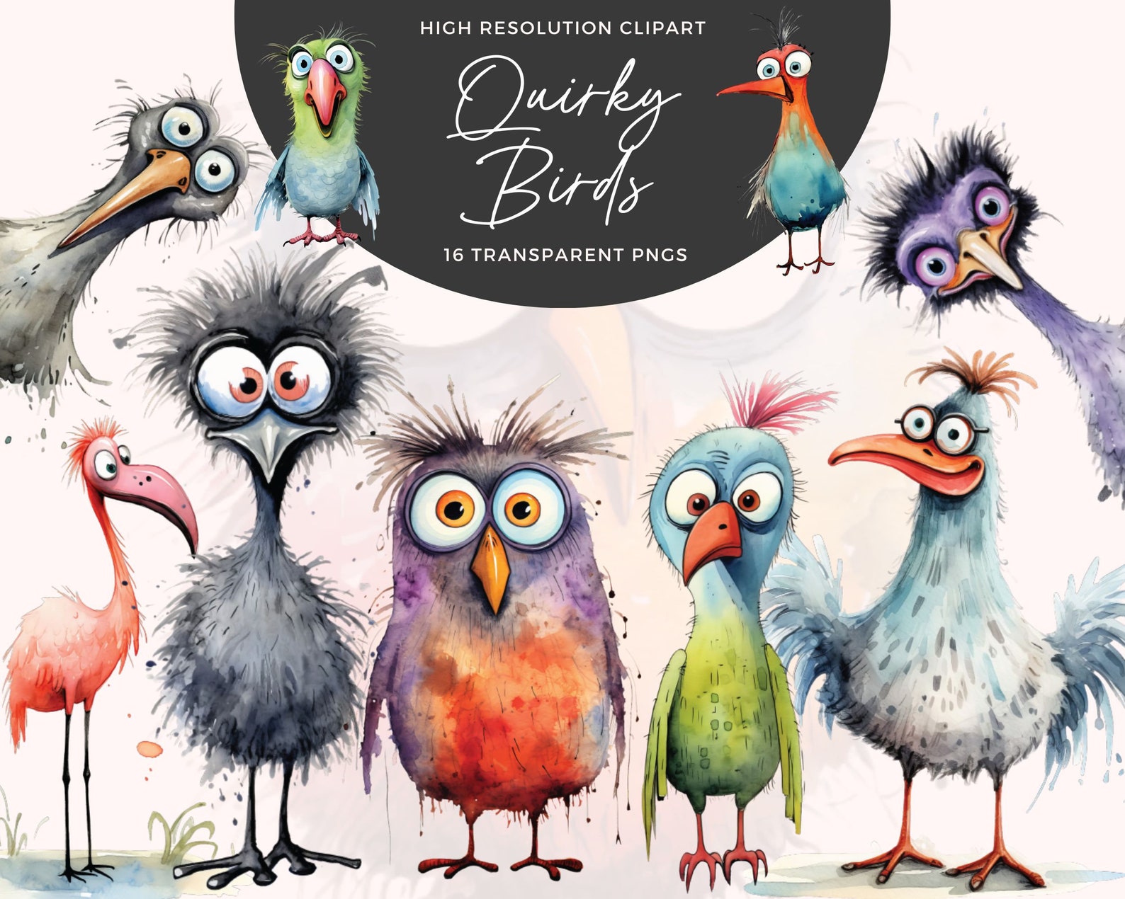 Funny Bird Clipart Quirky Birds Clipart Cartoon Bird Cute Birds ...