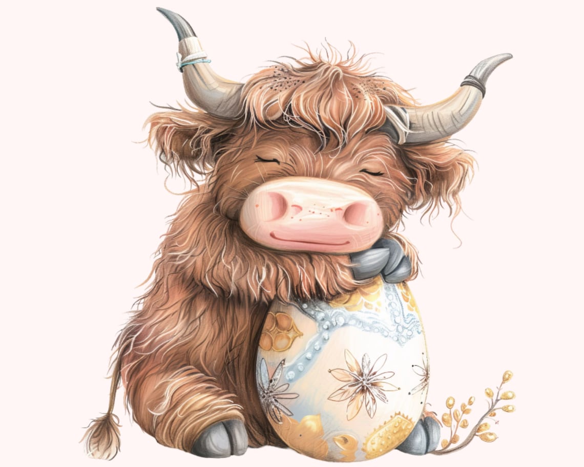 Easter Storybook Highland Cow Clipart Easter Highland Cow Clipart ...