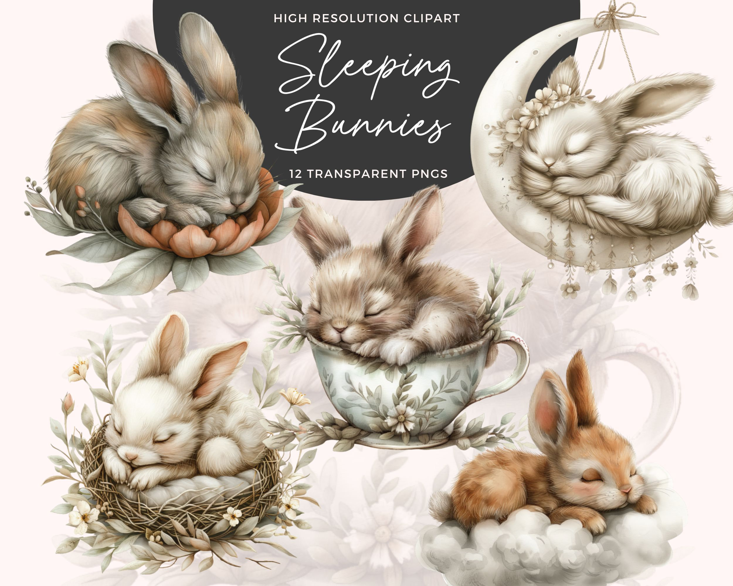 Watercolor Sleeping Bunny Clipart Sleeping Bunny Png Cute Bunny Clipart ...