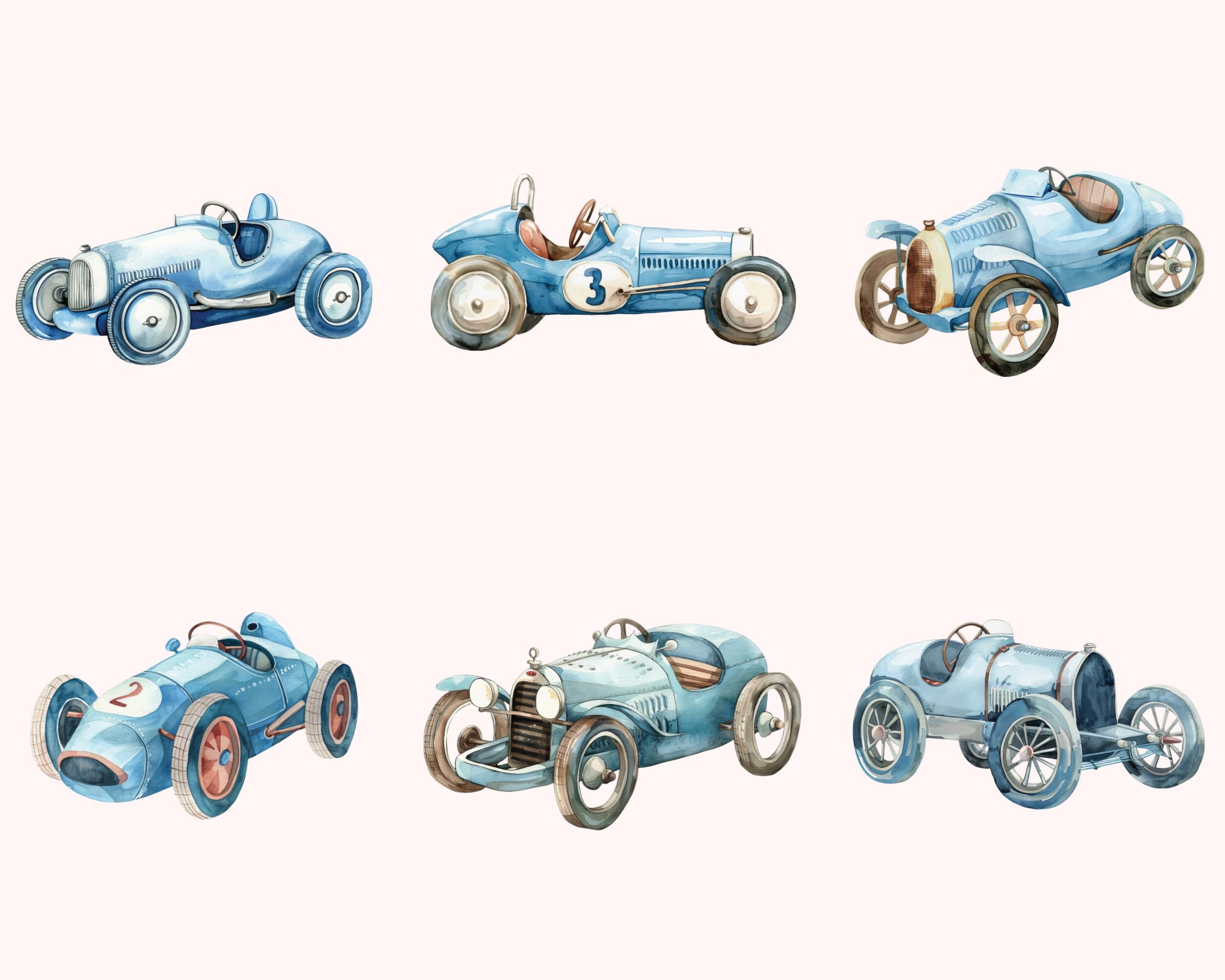 Watercolor Vintage Race Car Nursery Clipart Set Race Car Clipart ...