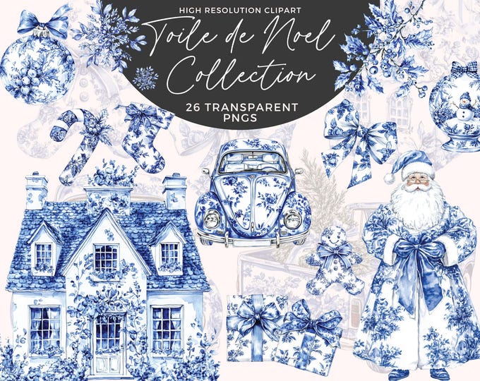 Christmas Toile Clipart | Toile De Jouy Clipart | French Vintage ...
