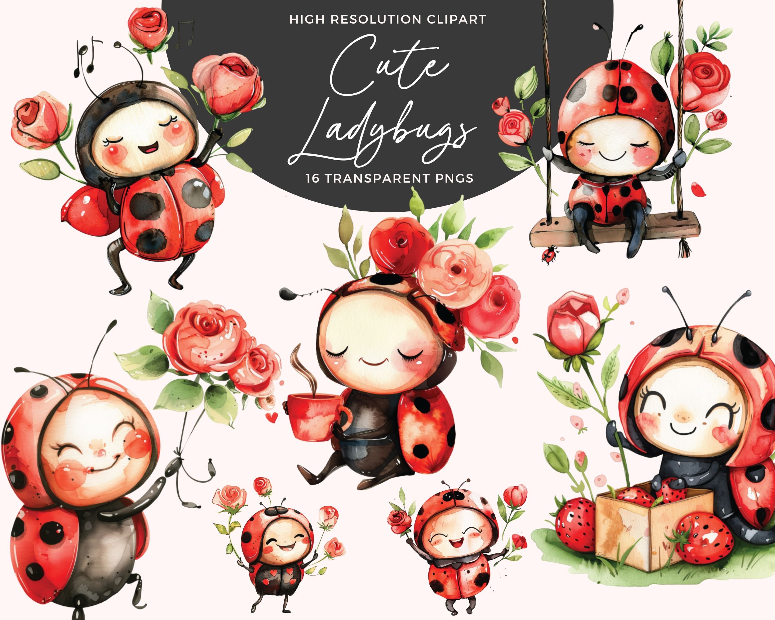 Ladybug Clipart PNG Watercolor Cute Ladybug Clipart Spring Summer Bug ...