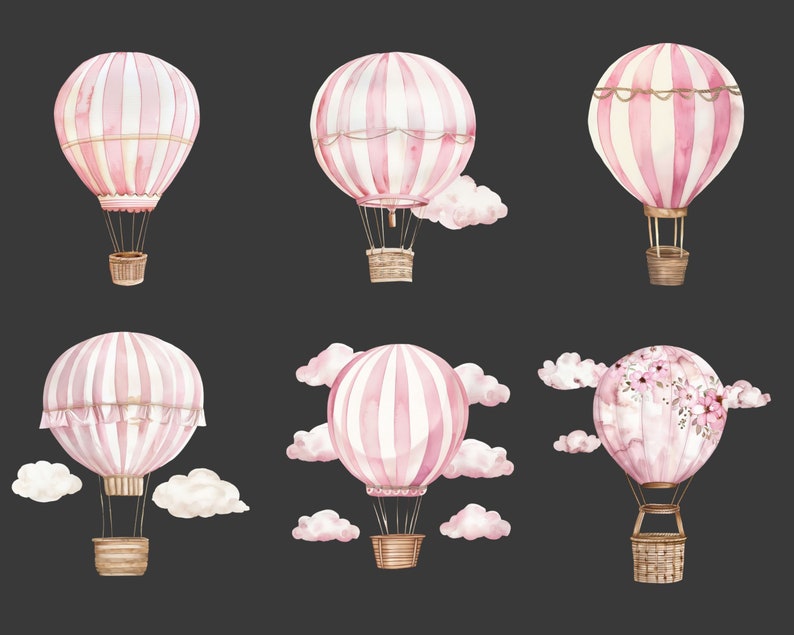 Watercolor Hot Air Balloon Clipart Pink Pink Hot Air Balloons Png Hot ...