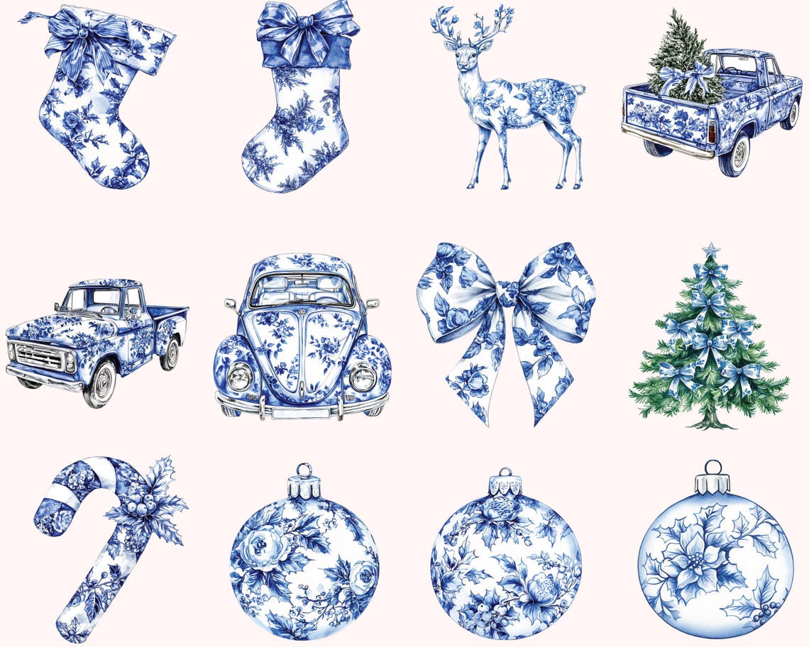 Christmas Toile Clipart | Toile De Jouy Clipart | French Vintage ...