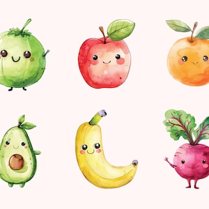 Kawaii Fruit Clipart | Cute Food | Cute Fruit Clipart | Summer Fruit ...
