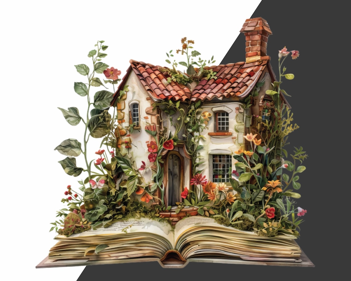 Whimsical Storybook Houses Fantasy Floral Book Houses Floral Book PNG ...