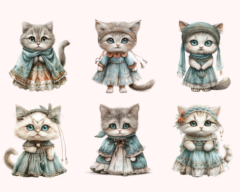 Boho Kitten Clipart in Dress | Nursery Art (digital Download) - Etsy