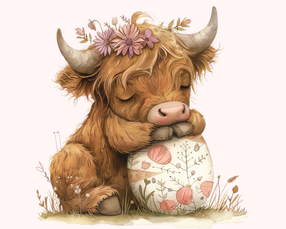 Easter Storybook Highland Cow Clipart Easter Highland Cow Clipart ...