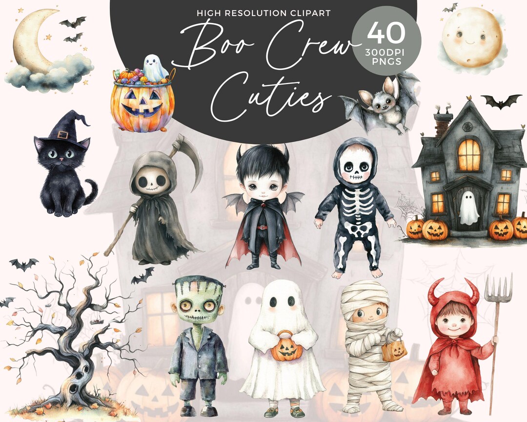 Cute Halloween Clipart | Watercolor Halloween Clipart | Cute Monster ...
