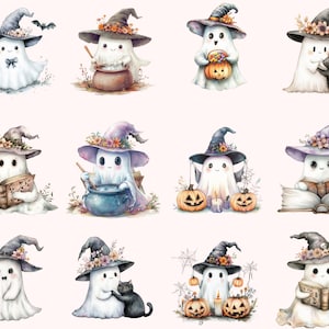 Cute Ghost Clipart | Whimsical Ghost Clipart | Watercolor Halloween ...