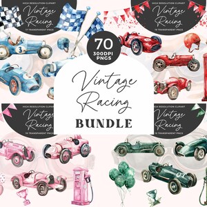 Watercolor Vintage Race Car Nursery Clipart Set | Race Car Clipart ...