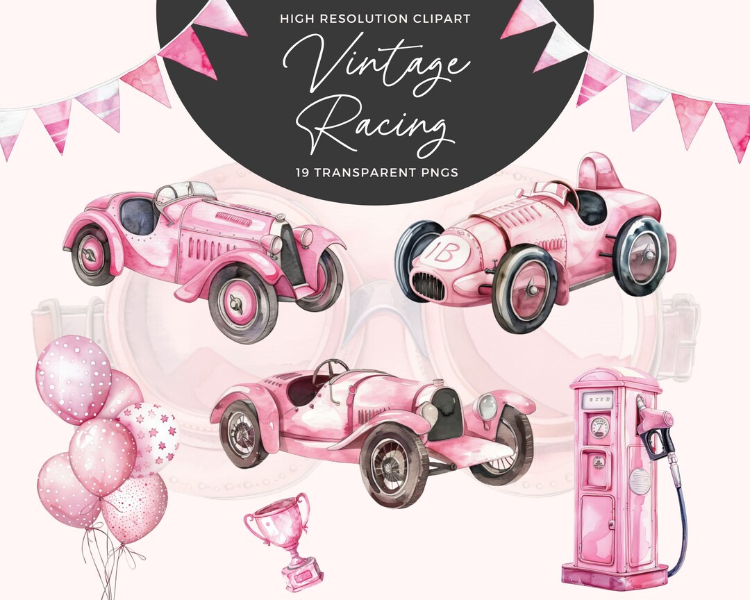 Watercolor Vintage Race Car Nursery Clipart Set | Race Car Clipart ...