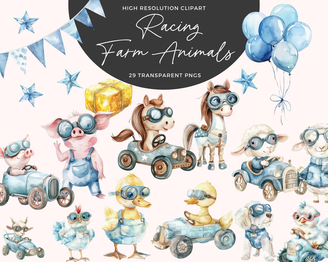 Farm Animal Racer Clipart | Racing Cars Clipart | Baby Boy Sport Cars ...
