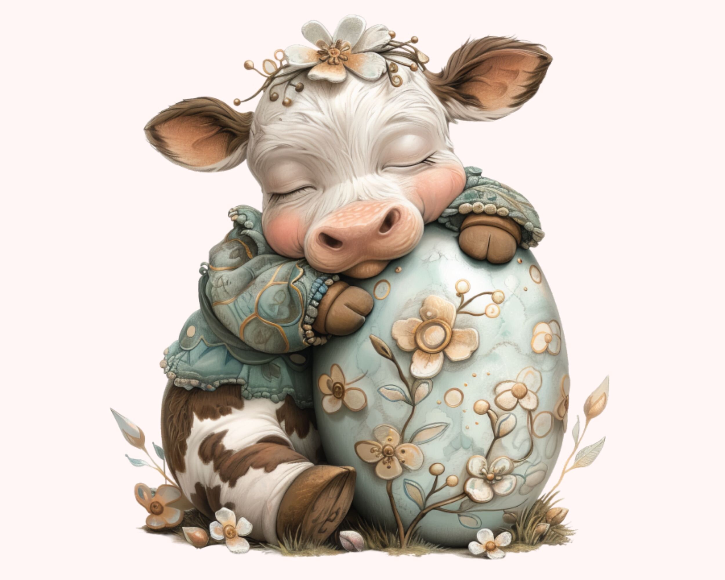 Cute Easter Cow Clipart Baby Cow Clipart Boho Cow Clipart Boho Easter ...