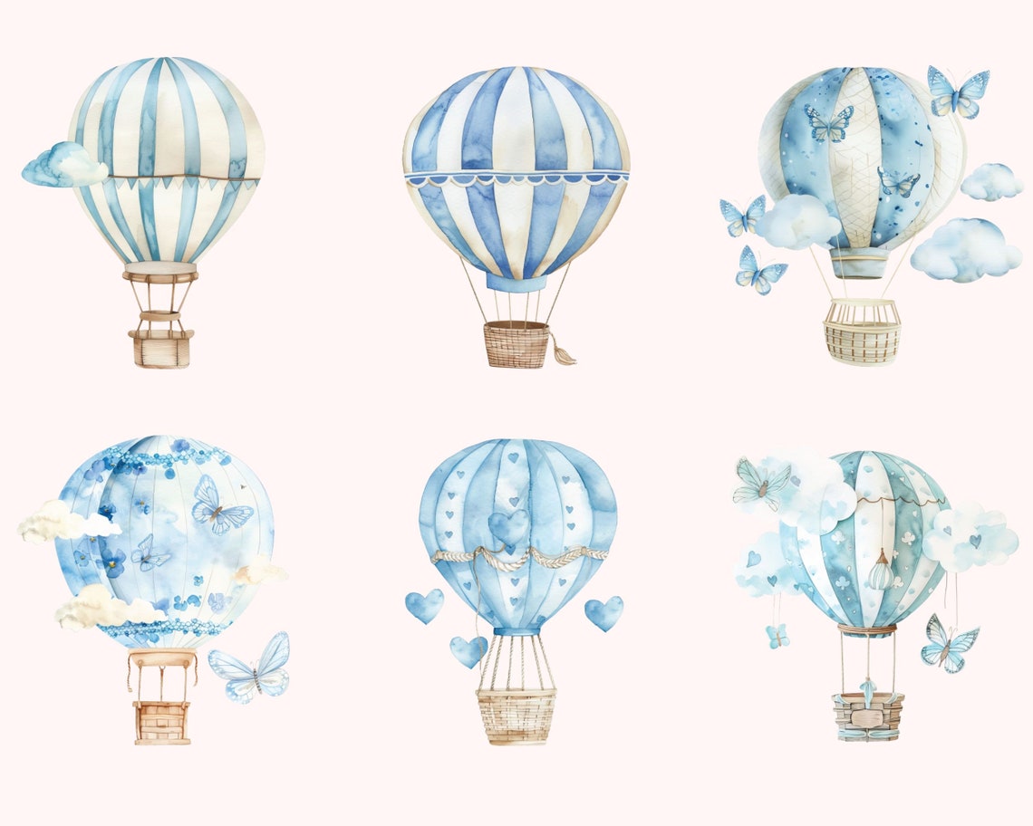 Watercolor Hot Air Balloon Clipart Blue | Blue Hot Air Balloons Png ...