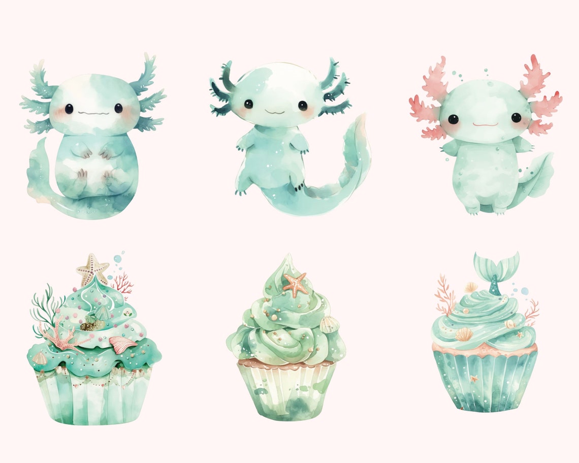 Axolotl Birthday Clipart | Cute Axolotl Clipart | Sea Animal Graphics ...