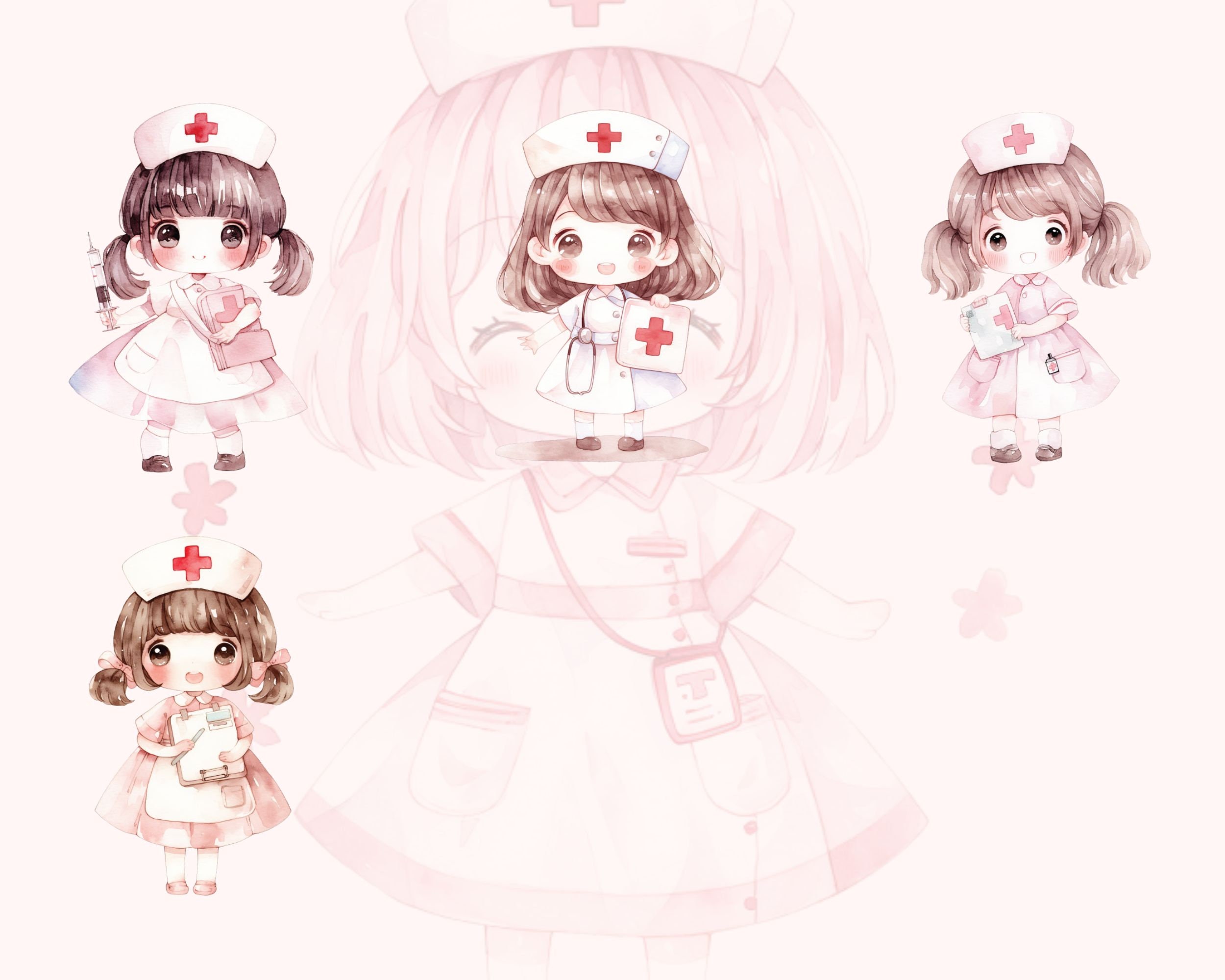 Chibi Nurse Clipart Bundle Hospital Clipart Chibi Nurse PNG Hospital ...
