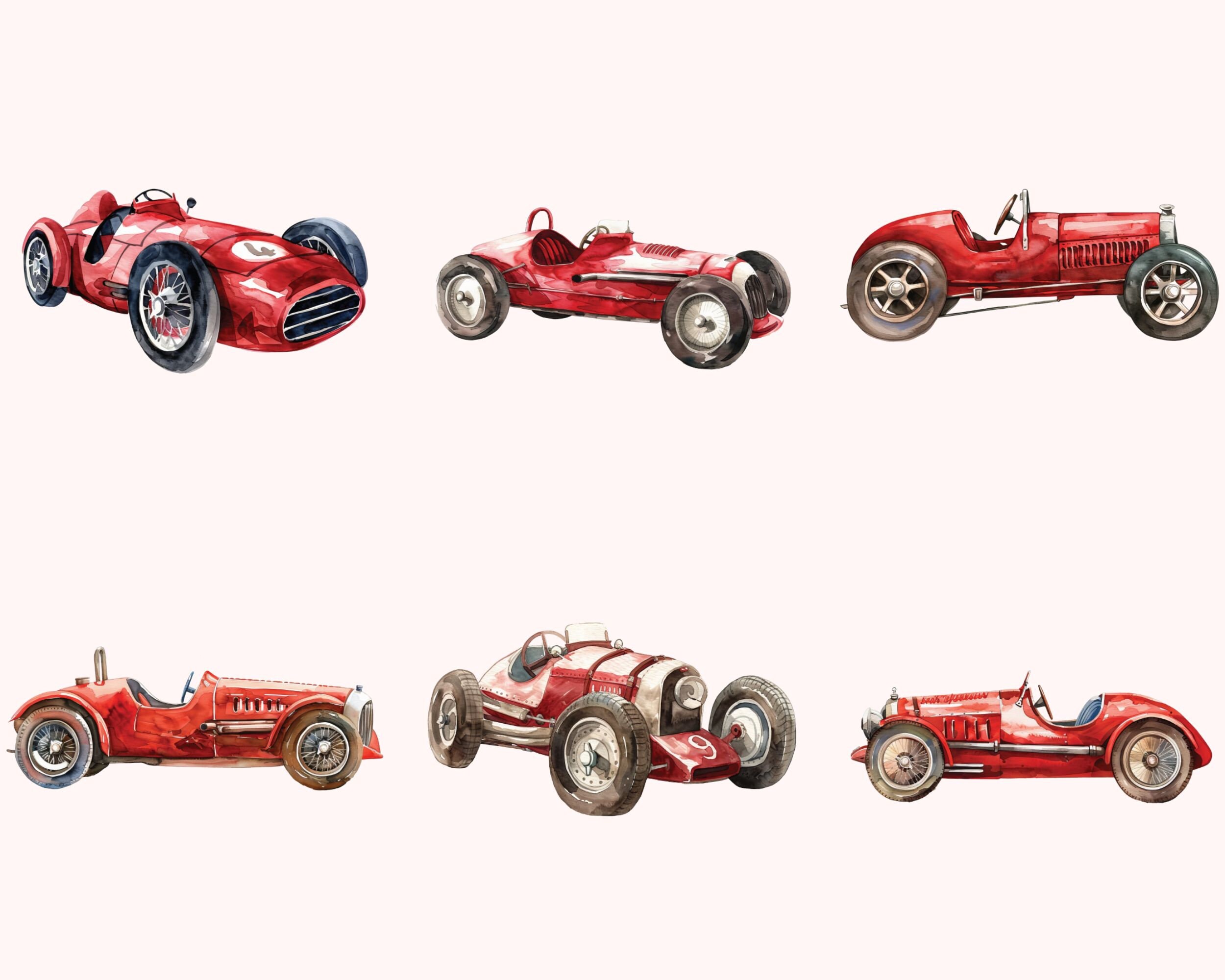Watercolor Vintage Race Car Nursery Clipart Set Race Car Clipart ...