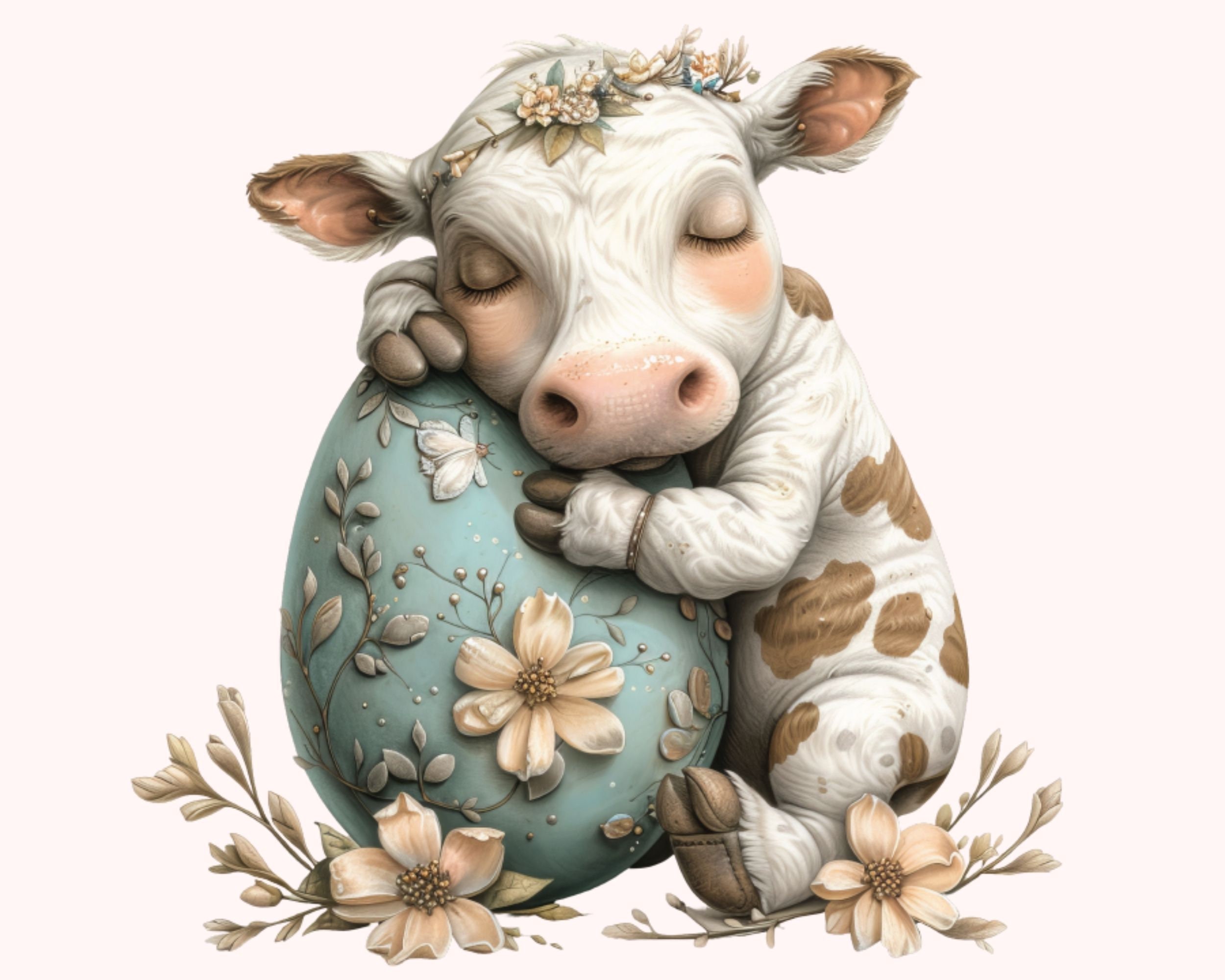 Cute Easter Cow Clipart Baby Cow Clipart Boho Cow Clipart Boho Easter ...
