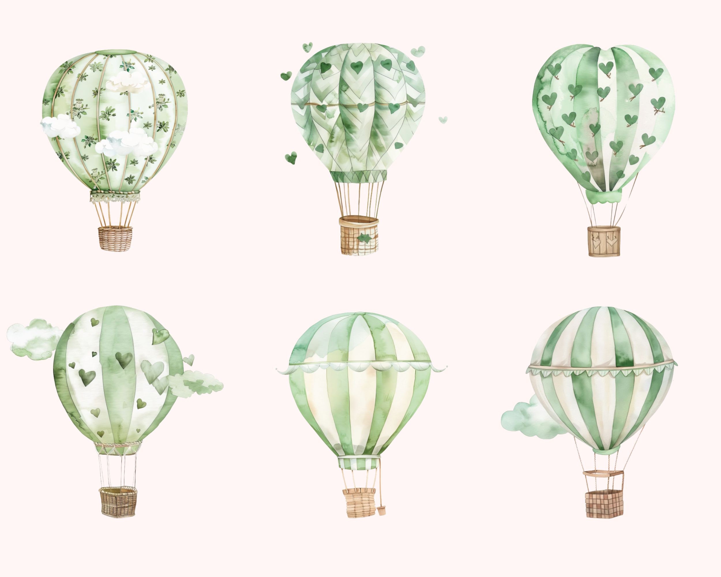 Watercolor Hot Air Balloon Clipart Green | Green Hot Air Balloons Png ...