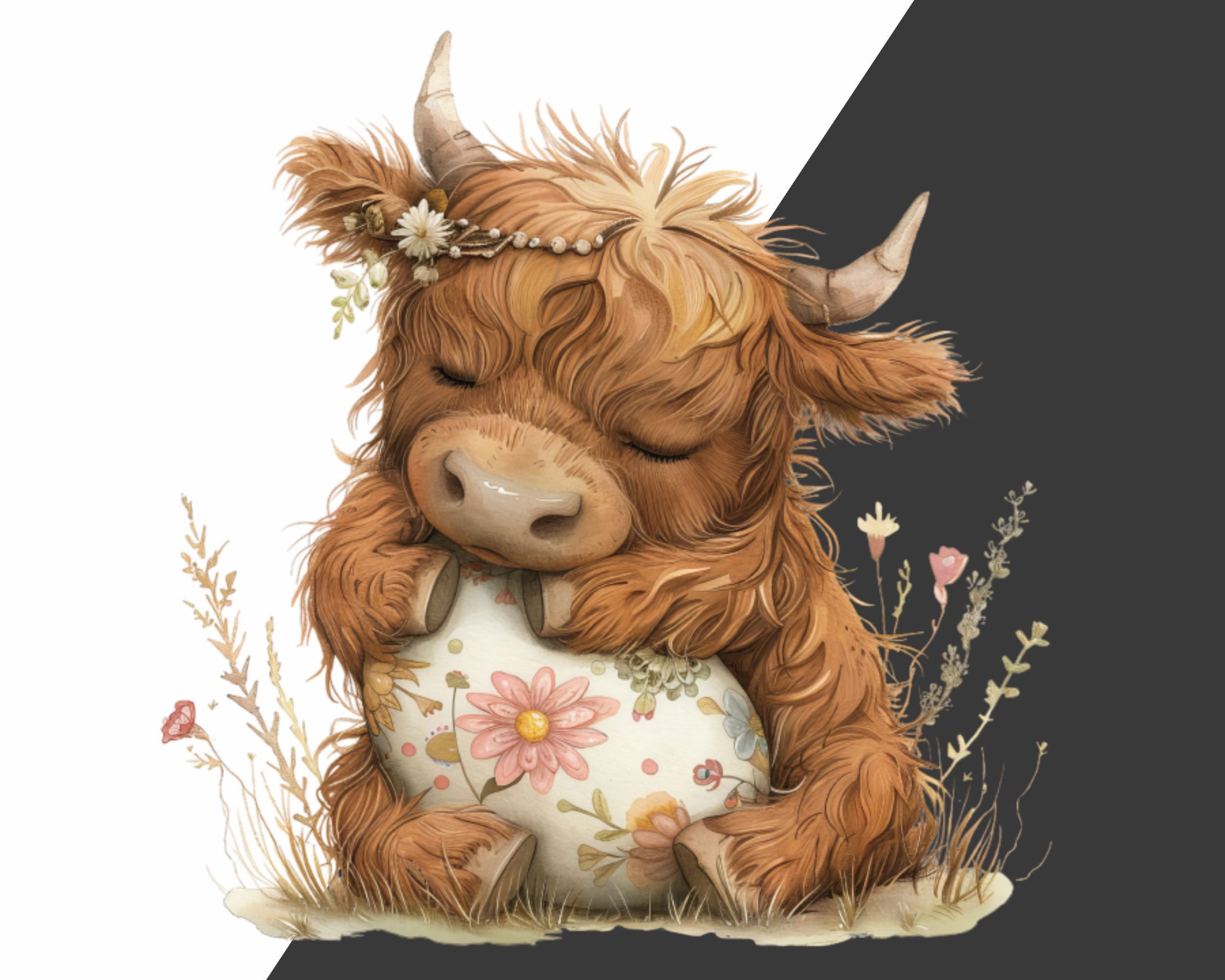 Easter Storybook Highland Cow Clipart Easter Highland Cow Clipart ...