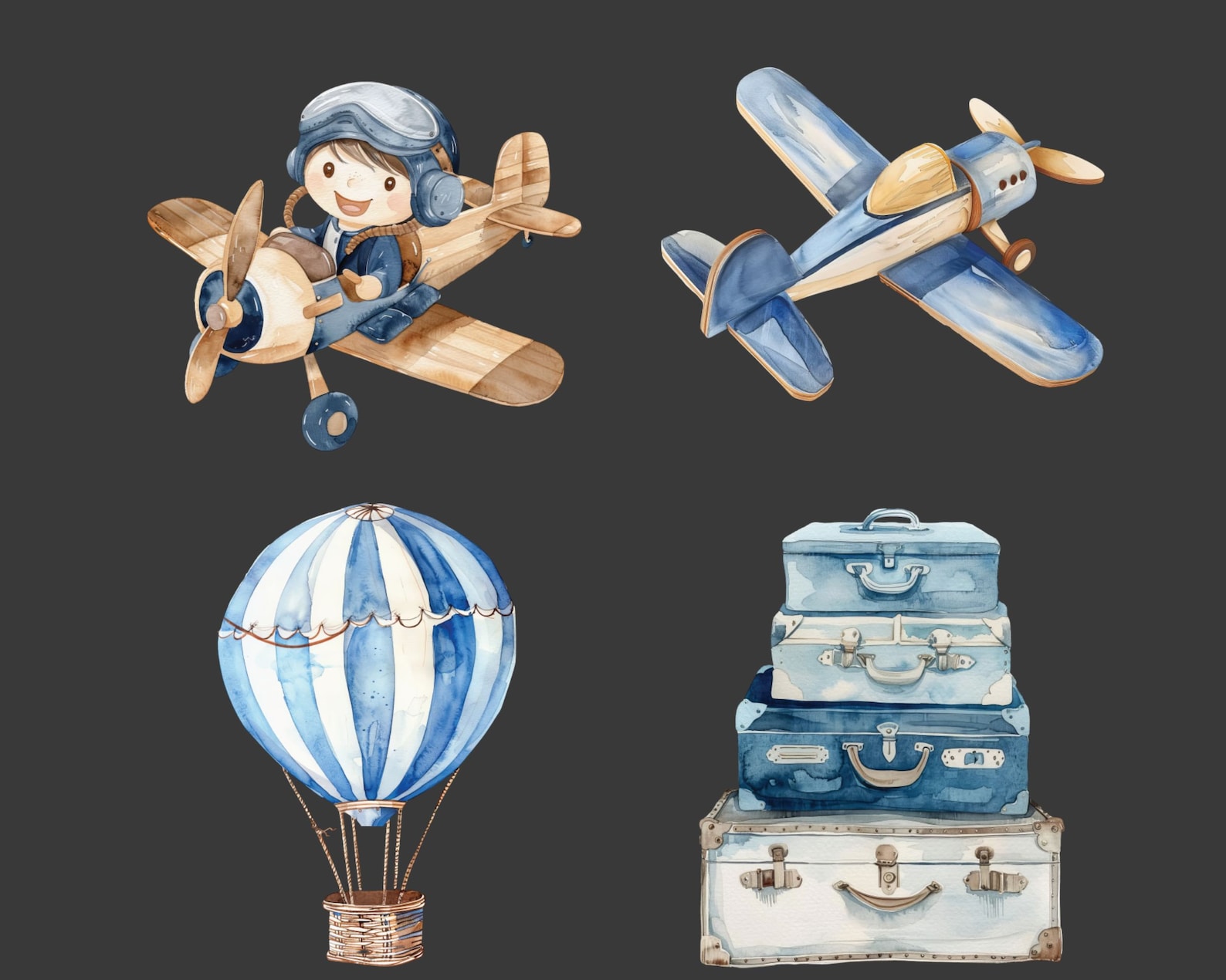 Aeroplane Clipart | Hot Air Balloon | Baby Shower Clipart | First ...