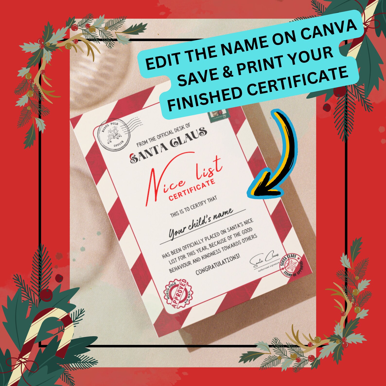 Official Santa's Nice List Certificate - Digital Download, Editable in ...