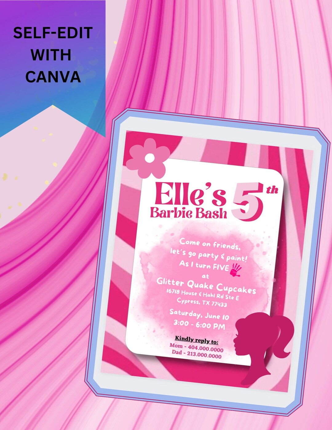Editable Barbie Birthday Invitation Template DIY Canva - Etsy