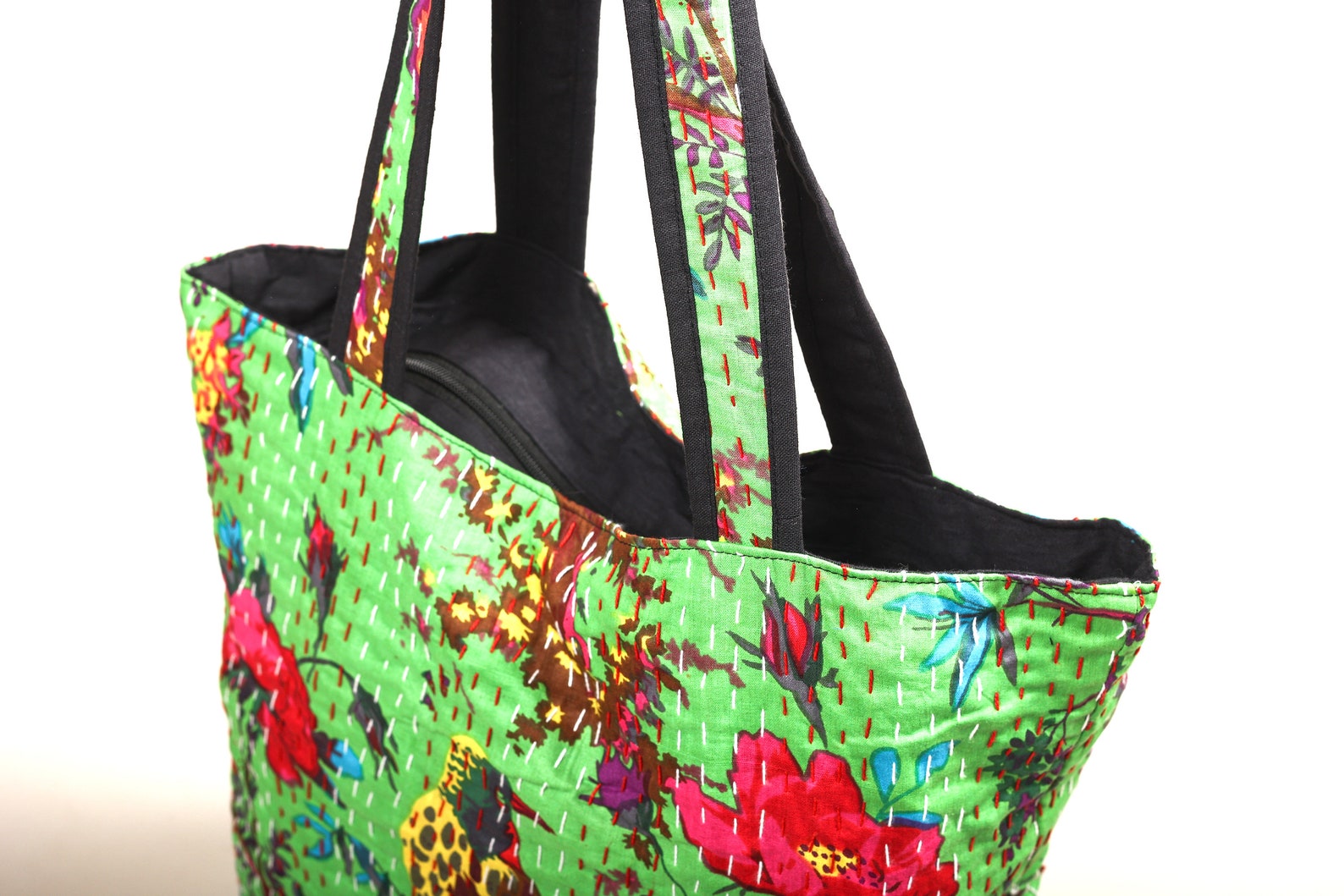 Charming Jungle Bird Kantha Tote Bag 100% Organic Cotton Embroidered ...