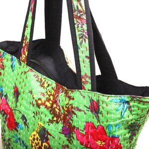 Charming Jungle Bird Kantha Tote Bag 100% Organic Cotton Embroidered ...