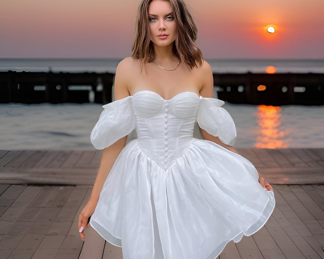 White Puffy Mini Dress Sexy Summer White Dress Elegant - Etsy