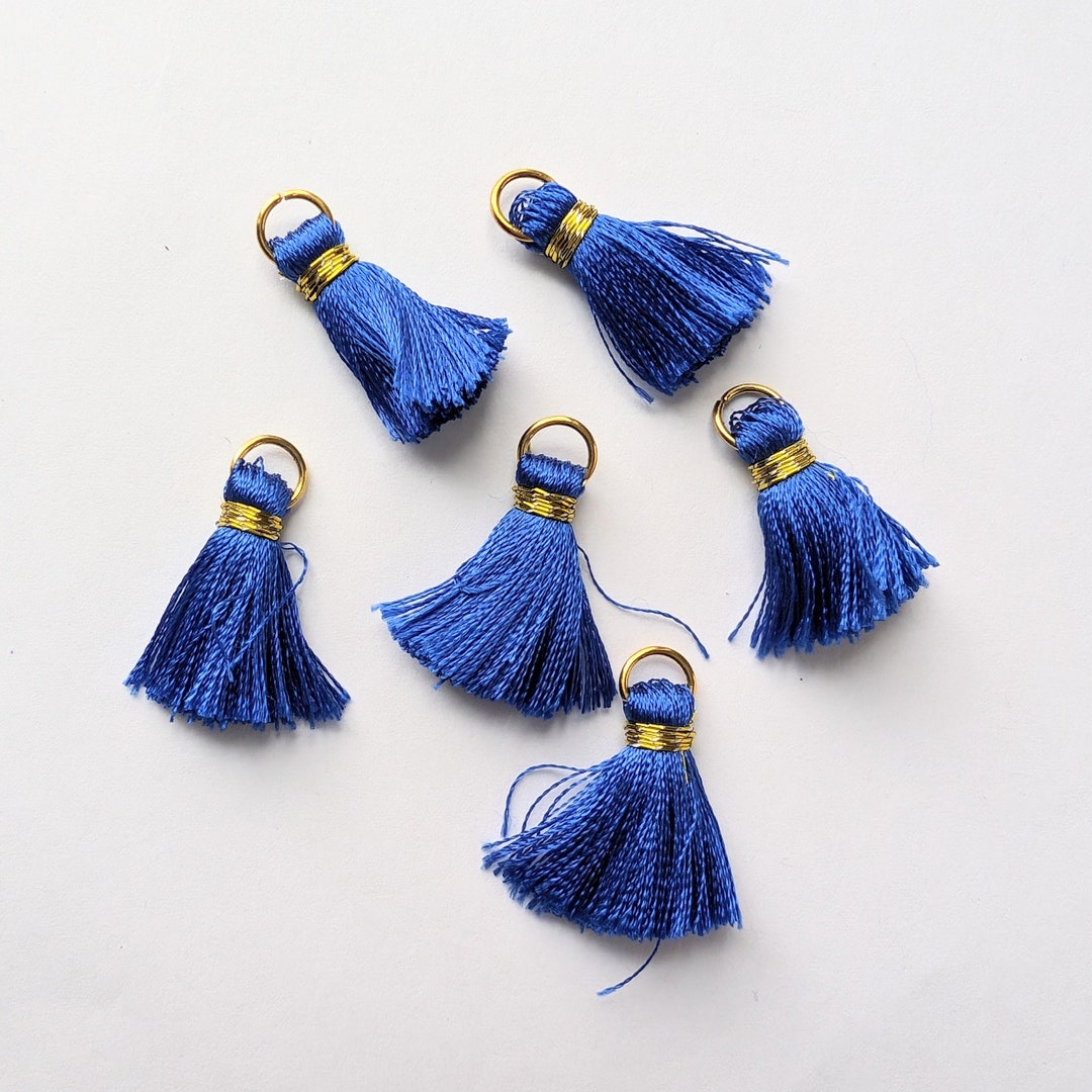5 Small Silky Royal Blue Tassels With Gold Trim - Etsy