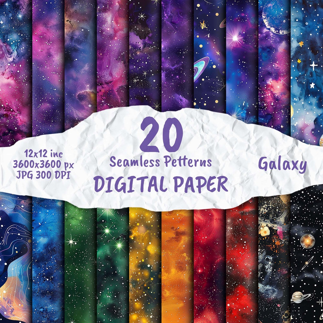 Galaxy Digital Paper, Beautiful Pattern, Scrapbook Paper Pack, Seamless ...