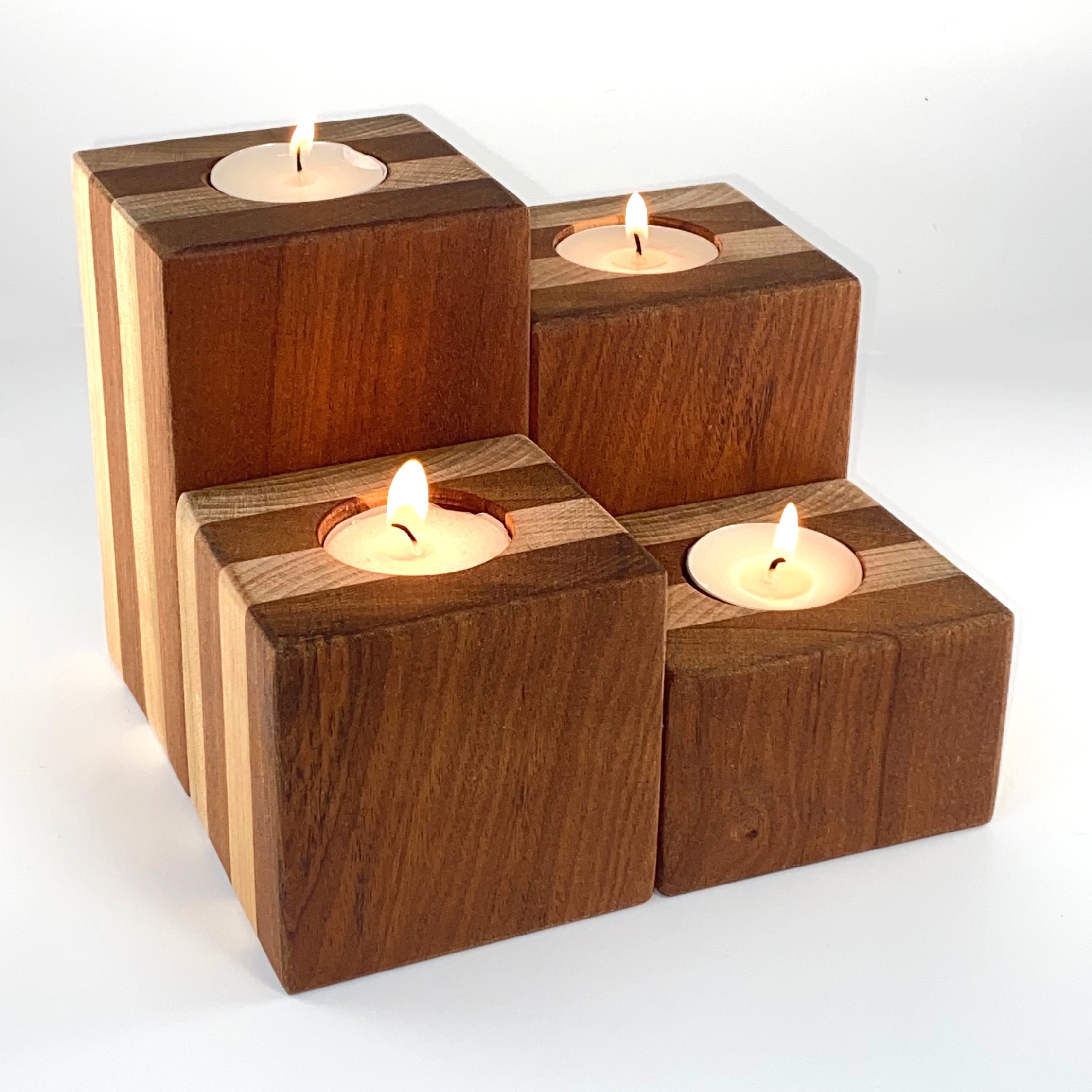 Four Stripe Maple and Mahogany Candle Holders - Tea Light Holder ...