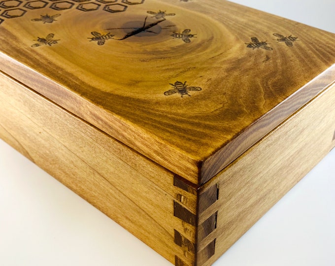 Bee Box Poplar Keepsake Box With Bees and Honeycomb Engraving Dove Tail ...