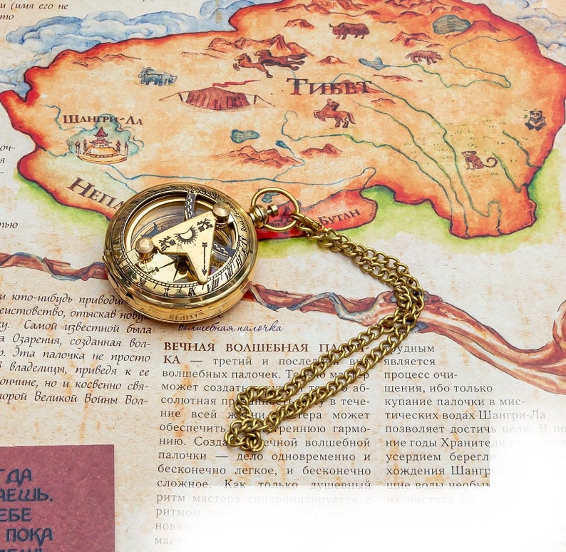 Vintage-inspired Brass Sundial Compass With Push Button 2 Inch Diameter ...