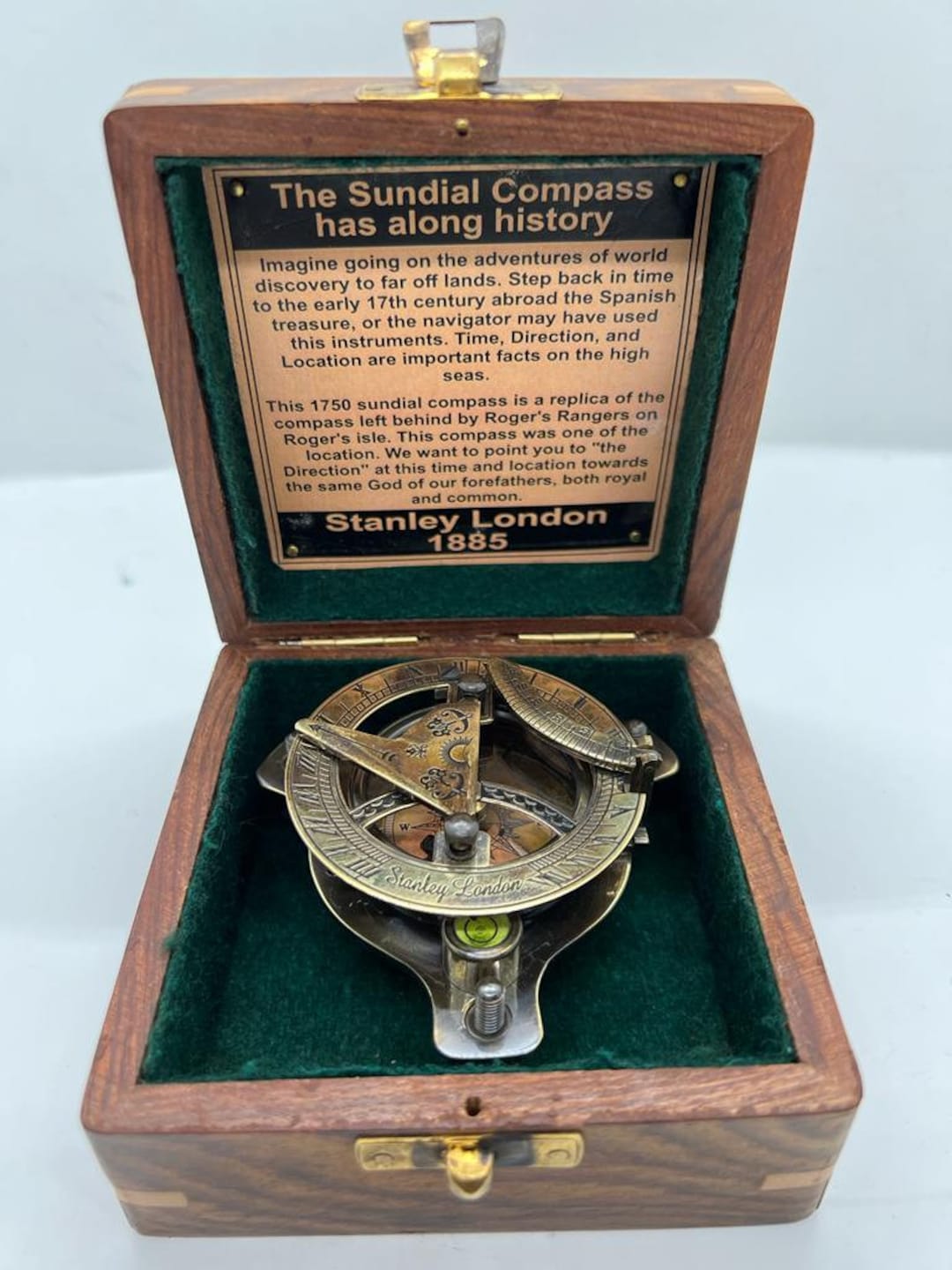 Nautical Elegance Premium Brass Sundial Compass Replica With Wooden Box ...