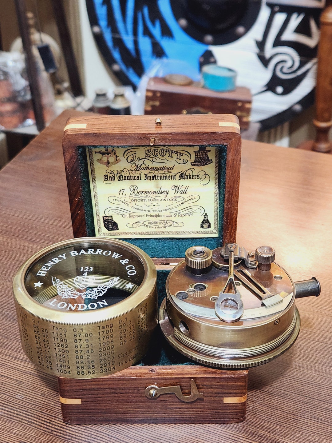 Maritime Brass Sextant Vintage Nautical British Army Pocket Box Sextant With Personalized Wood ...