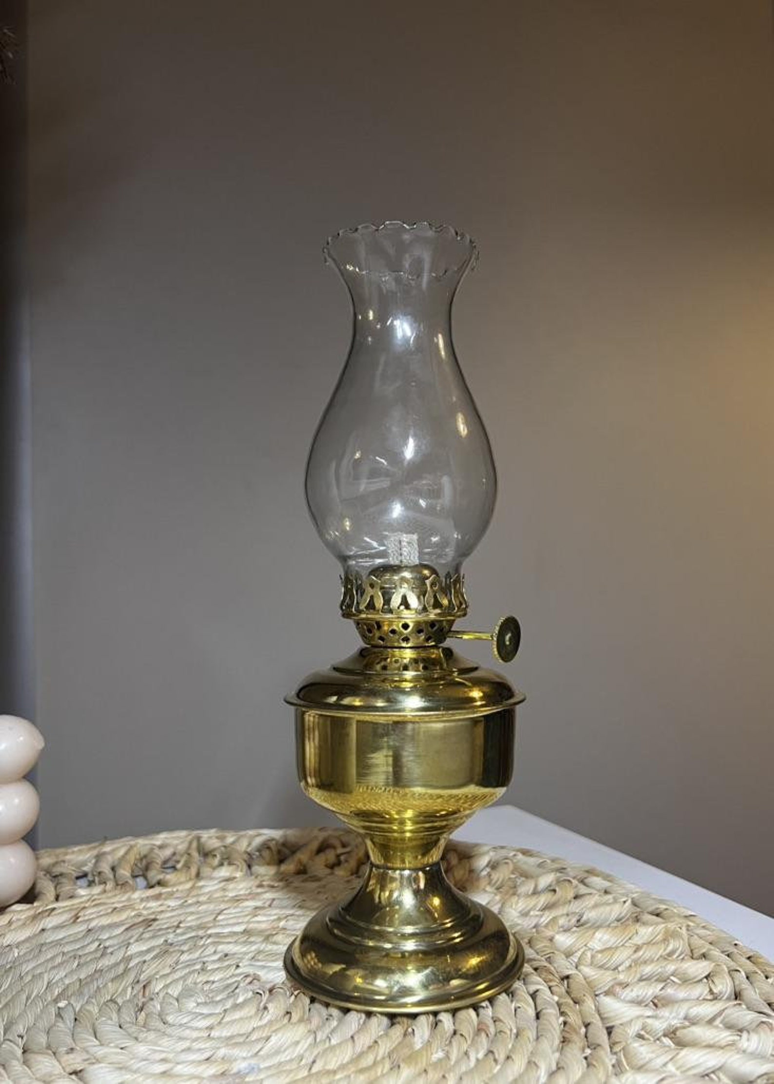 Vintage-inspired Brass Oil Lamp With Fire Control Knob - Elegant Indoor ...